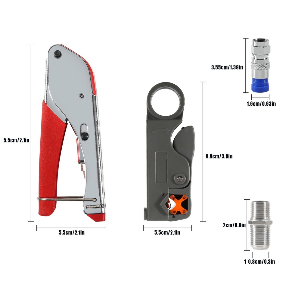 Coaxial Compression Tool Kit Crimper Wire Stripper TV Coax Cable CCTV ...