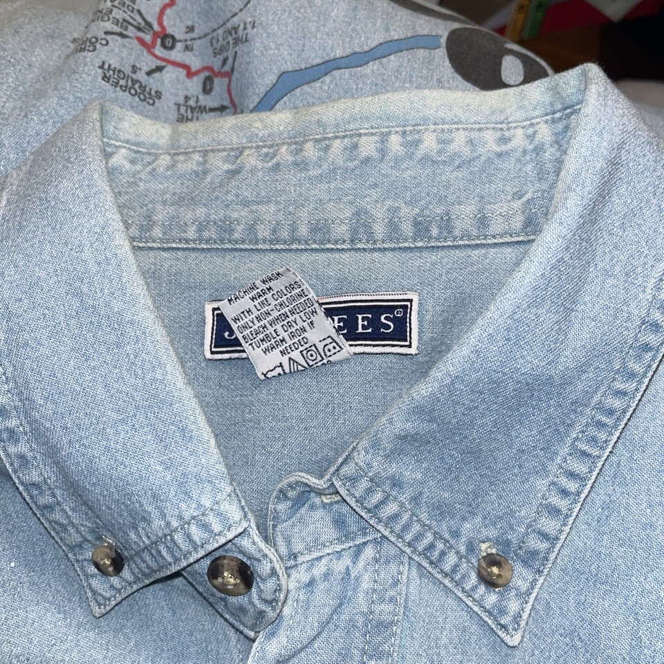 Jerzees Denim Long Sleeve Button Up Tail Of The Dragon Shirt Size XL ...