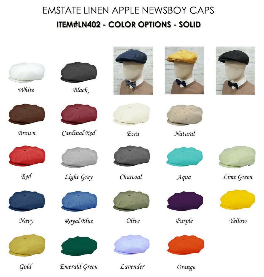 Emstate European Linen 8 Panel Applejack Newsboy Cap Made in USA Many ...