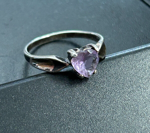 Antique 925 sterling silver sz 6 RING Purple Heart Stone Amethyst ...