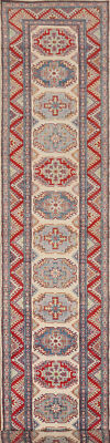 Geometric Tribal Style Kazak Hand-Knotted 15 ft. Runner Rug for Hallway ...