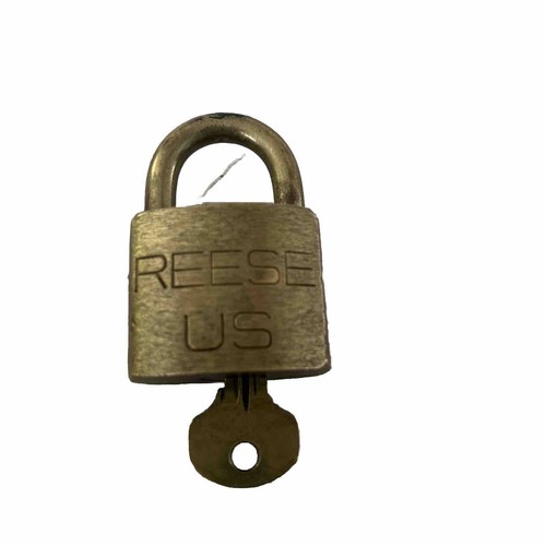 REESE Brass Toned Metal Padlock Lock WORKING W KEY Made in the USA 876 ...