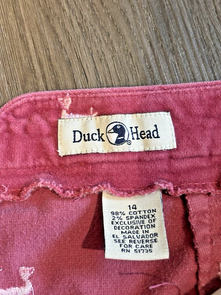 Duck Head Pants Womens Sz 14 33x28 Rose Pink Velvet Duck Embroidered ...