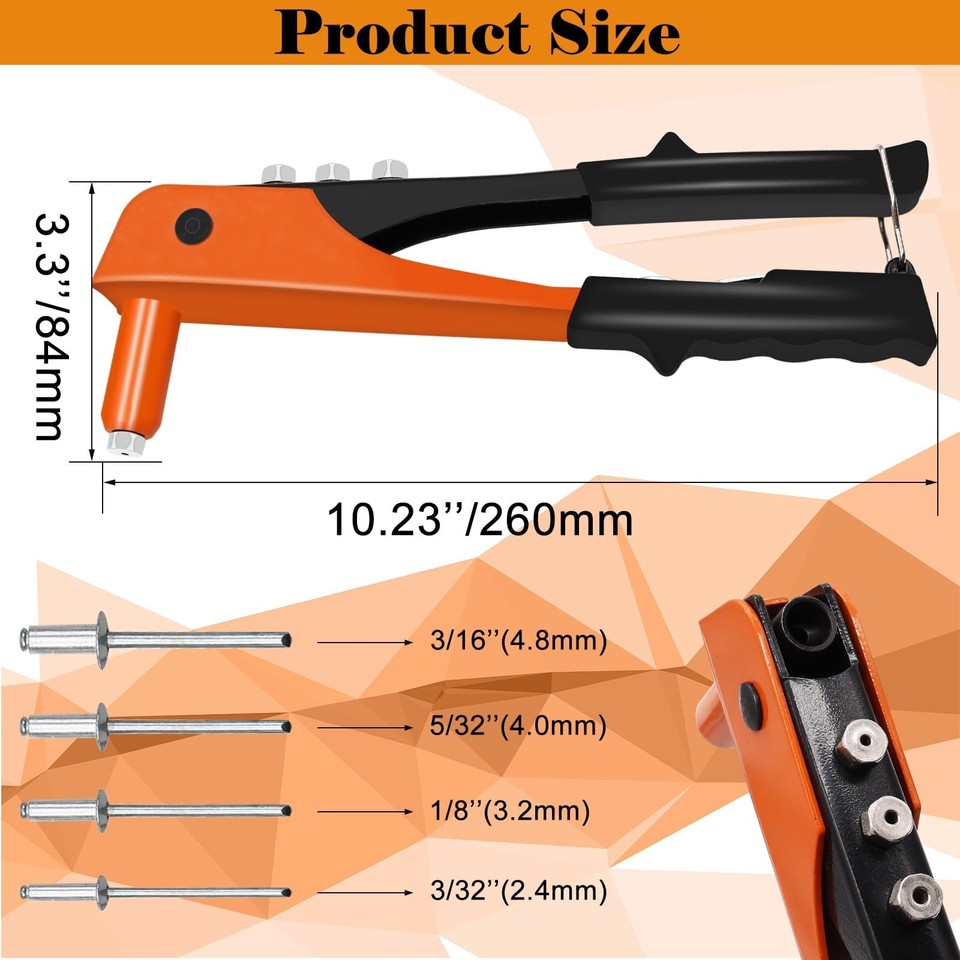Heavy Duty Riveter Kit,Pop Rivet Gun with Black Pop Rivets Assortment ...