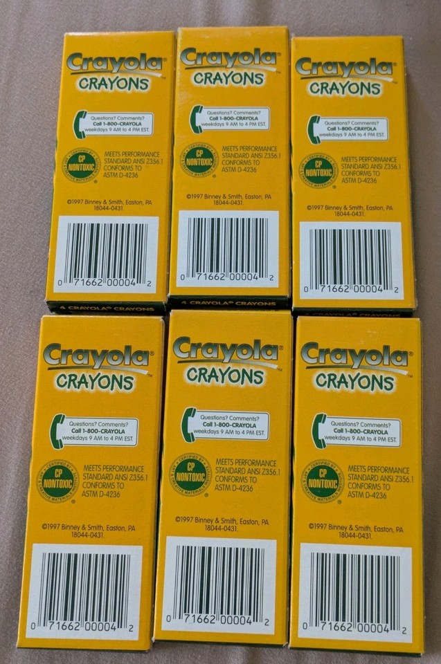 Set Of 6 Vintage Crayola Primary Crayons Binney & Smith 4 Pack Sample ...