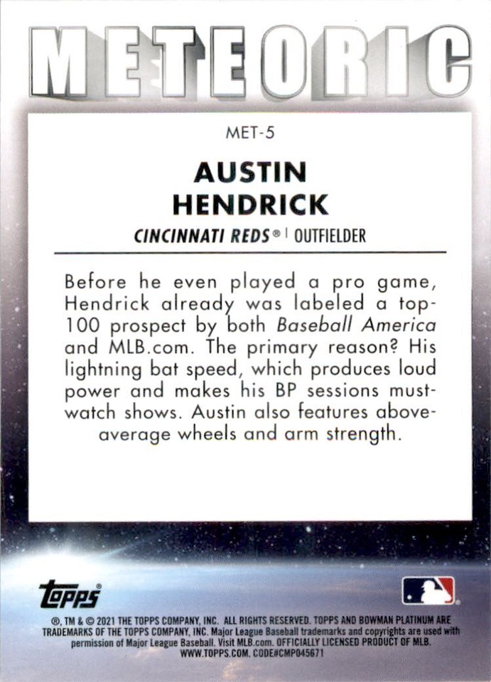 2021 Bowman Platinum Meteoric Cincinnati Reds Baseball #MET5 Austin ...