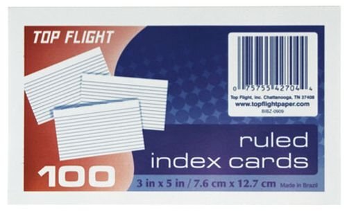 Top Flight Index Cards, Ruled, 3 x 5 Inches, White, 100 Cards per Pack ...