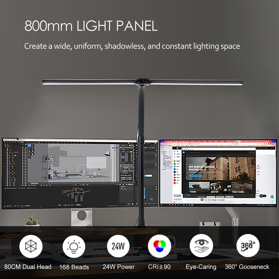 LED Desk Lamps for Home Office, Dual Head 24W Eye-Caring Desk Lamp with ...