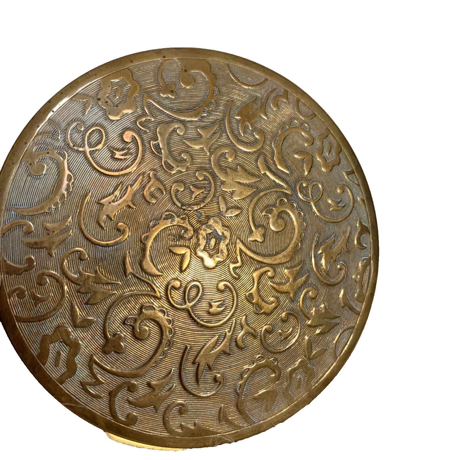 Antique Filigreed Brass Vintage Compact Makeup Case with Mirror