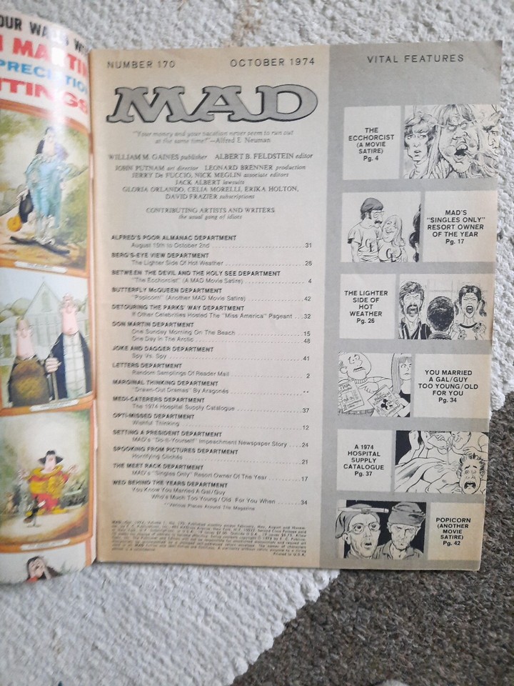 Vintage MAD Magazine Issue No. 170 October 1974 (Pg174C) | eBay