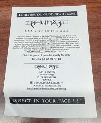 Flyer Inhumate Ultra Brutal Grind Death Core FRANCE Beat Your Face ...