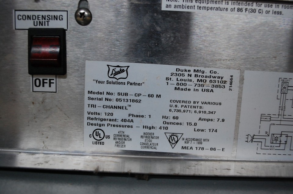 Duke SUB-CP-60 M Subway Sandwich Condiment Prep Table Refrigerator ...