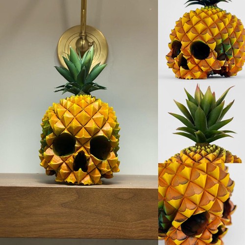 Resin Pineapple Skull Head Ornament Figurines Skeleton Statue Halloween ...