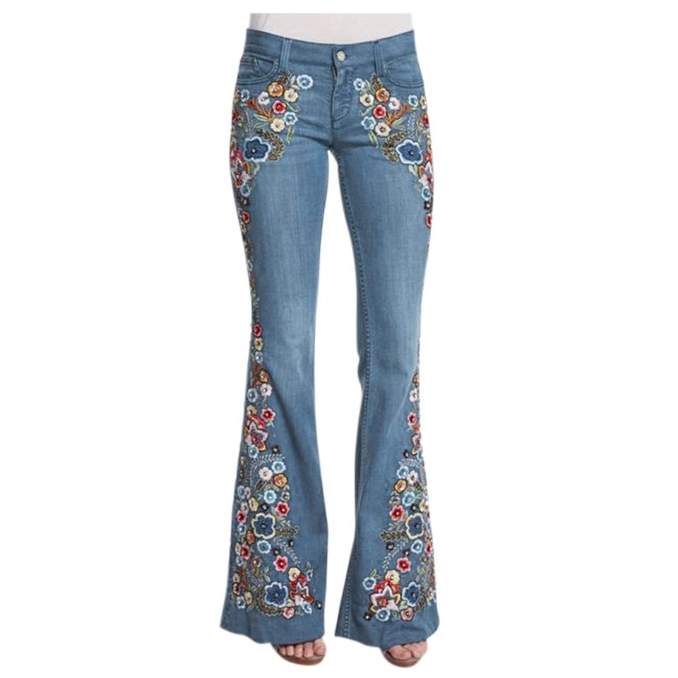 Women's High Waist Denim Jeans Stretch Bell Bottom Pants Flare Wide Leg ...