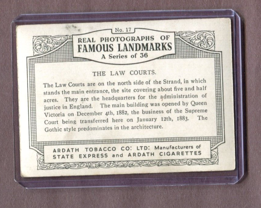 1939 ARDATH CIGARETTES REAL PHOTOGRAPHS OF FAMOUS LANDMARKS #17 THE LAW ...
