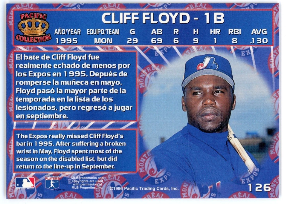 1996 Pacific Crown Collection Cliff Floyd Card #126 | eBay