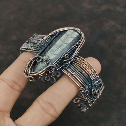 Orthoceras Fossil Wire Wrapped Adjustable Bangle Handcrafted Copper ...