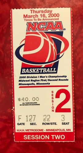 2000 NCAA BASKETBALL TOURNAMENT MINNEAPOLIS round 1 TICKET MARYLAND ...