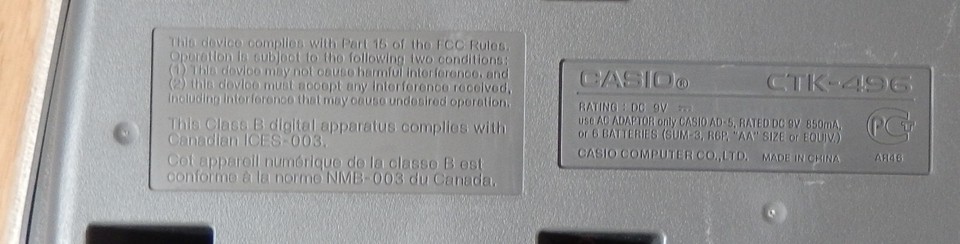 Casio CTK-496 61 Key Electric Digital Keyboard Piano w/ Power Adapter ...