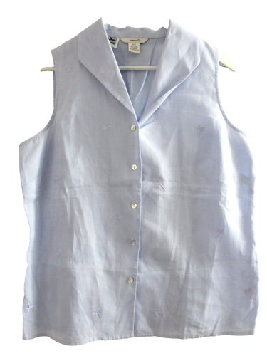 Edward Irish Linen Blouse Women's XL Blue Sleeveless Embroidered Shirt ...