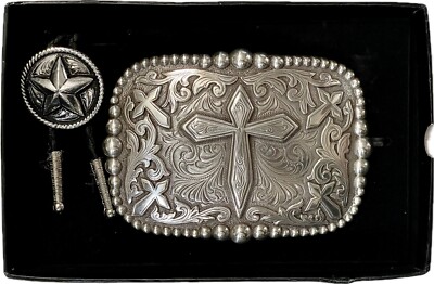 AndWest Western Style Belt Buckle Cross Design Antique Silver Finish ...