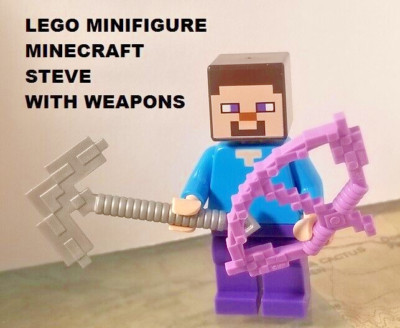 LEGO Minifigure MINECRAFT Steve with Weapons Pixelated Warrior Guy | eBay