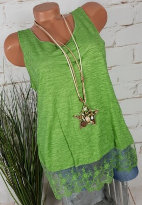 NEU ITALY LONG TOP UNTERTOP MIT SPITZE AM SAUM BATIK GRÜN 38-42 | eBay.de