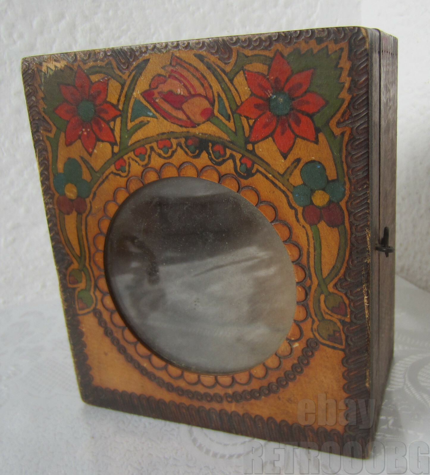 ANTIQUE PRIMITIVE HAND PAINTED WOODEN WALL HANGING alarm CLOCK BOX, old ...