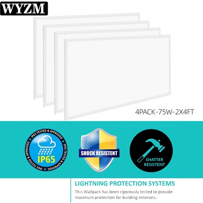 4pc 2x4FT LED Flat Panel Troffer Light 75W Recessed Back-Lit Drop ...