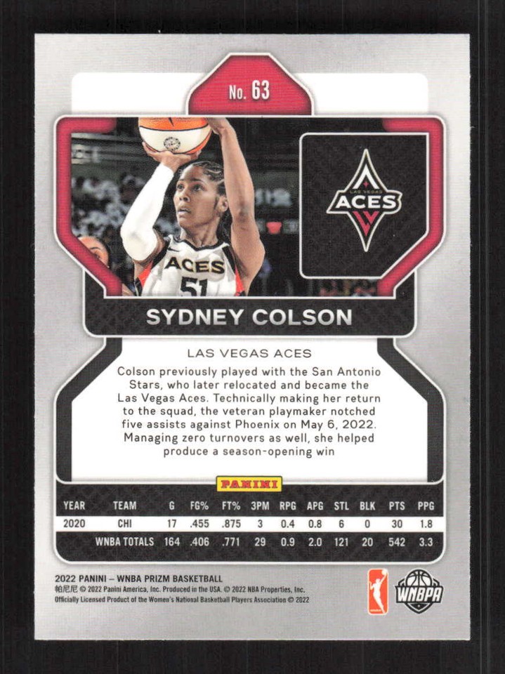 Sydney Colson 2022 Panini Prizm WNBA Las Vegas Aces #63 | eBay