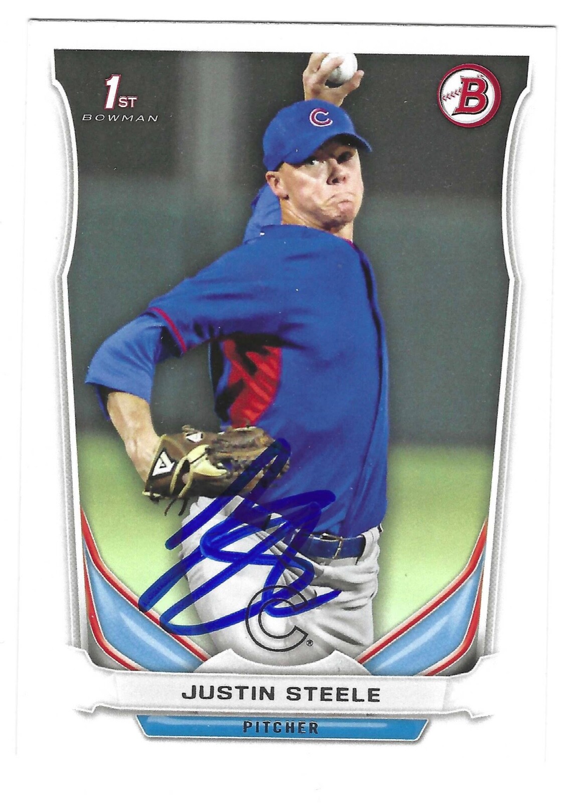 JUSTIN STEELE SIGNED 2014 1st BOWMAN DRAFT BASEBALL CARD CHICAGO CUBS # ...