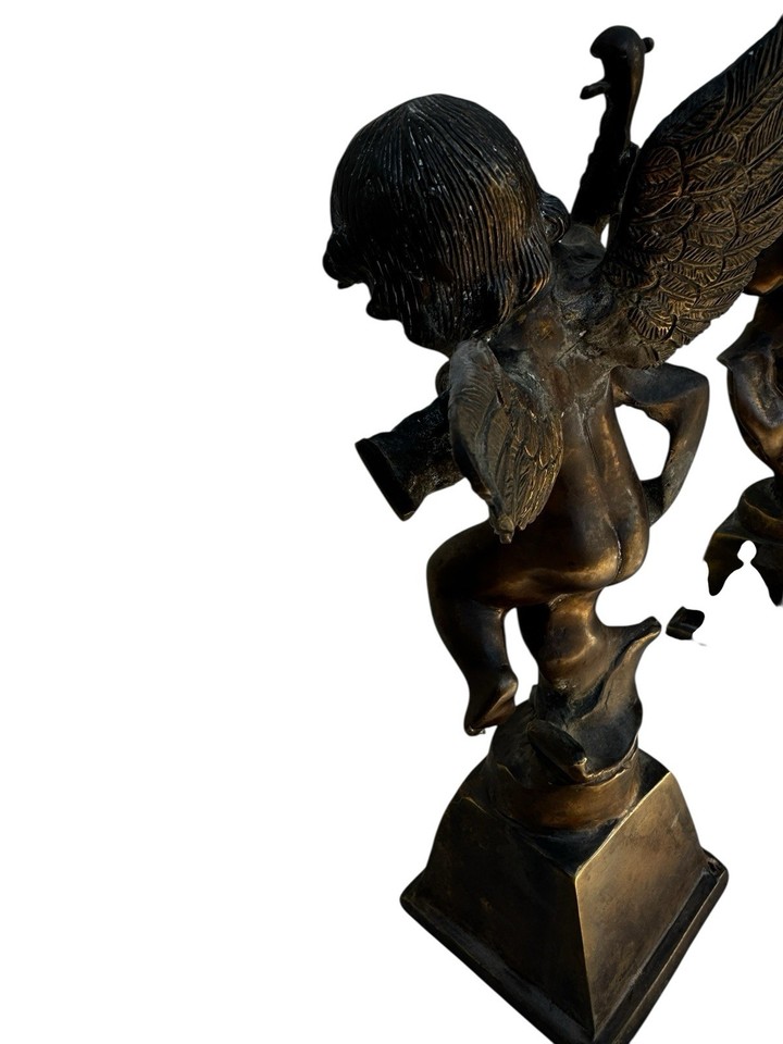 Vintage Cherub Angel Statue Pair Playing Violin & Mandolin Bronze Tone ...