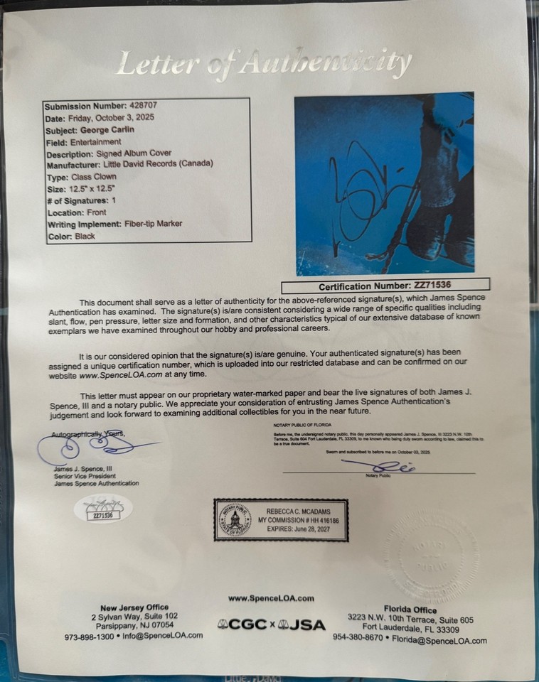 George Carlin : Class Clown signed autographed Lp vinyl JSA LOA ( Lenny ...