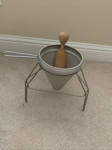 Vintage Aluminum Food Strainer/Colander Cone Shaped W/Stand & Wood ...