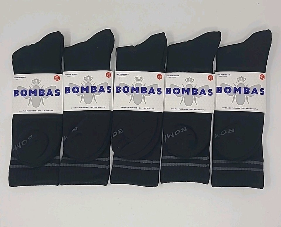 Bombas Men's Black Crew Socks Size XL Crew Calf Honeycomb Socks 5 Pairs ...