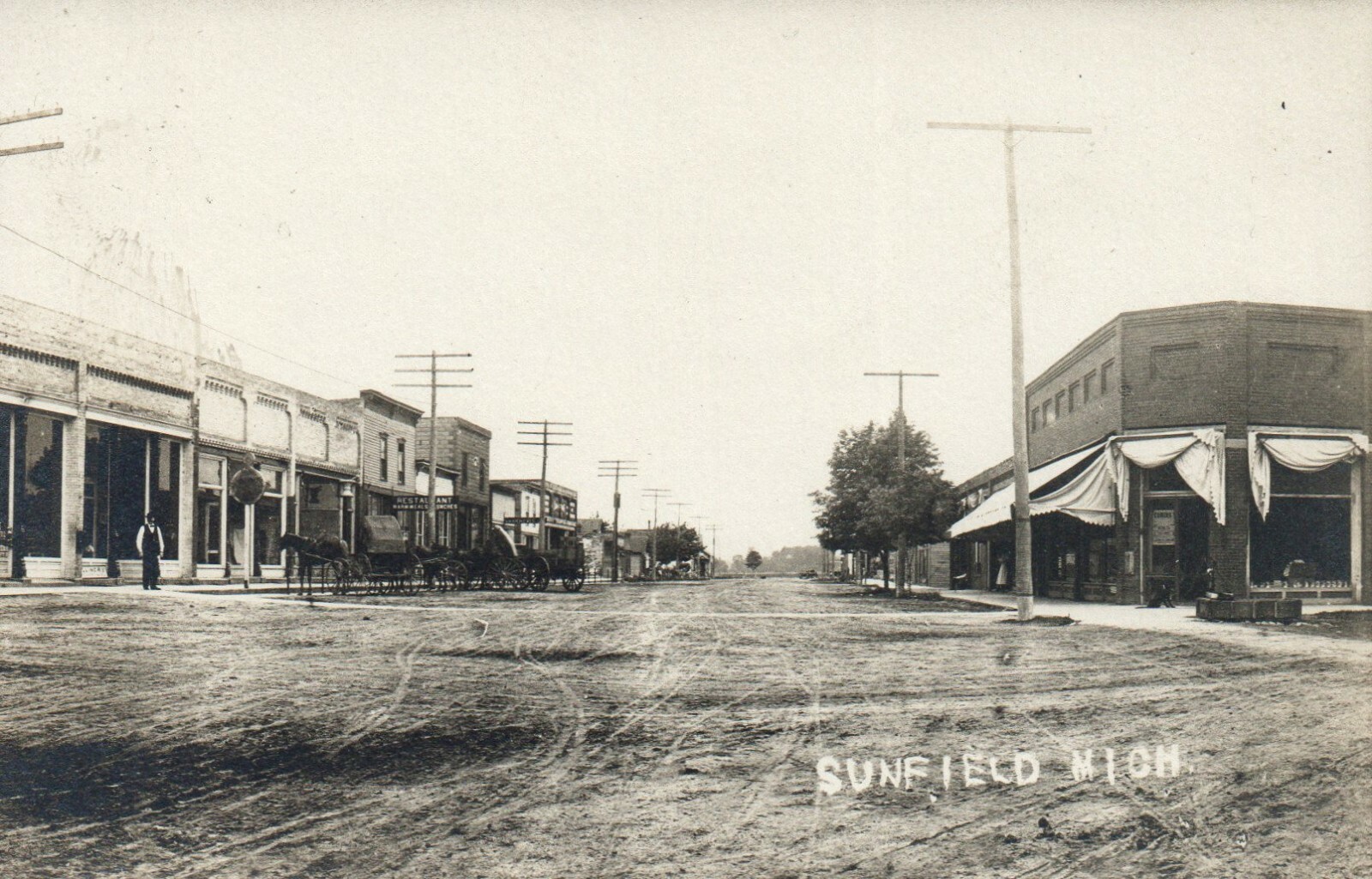 Real Photo Sunfield Main Street Old Horses Vintage Michigan MI Postcard ...