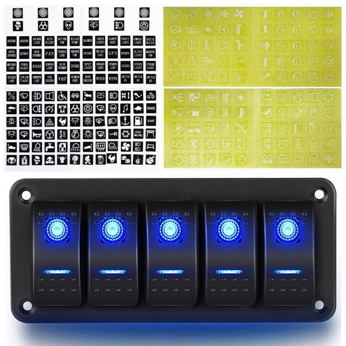 5 Gang Blue LED Waterproof Rocker Toggle Switch Panel Car Marine Boat ...
