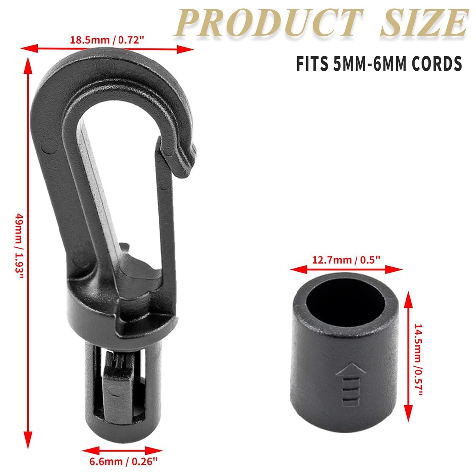 12Pcs Bungee Shock Cord End Hooks Black Plastic Shock Cord End Snap ...