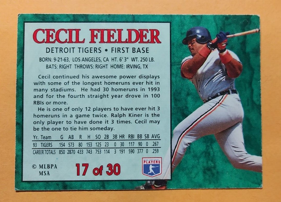 1994 Post Collection Baseball Card Cecil Fielder Detroit Tigers #17 | eBay