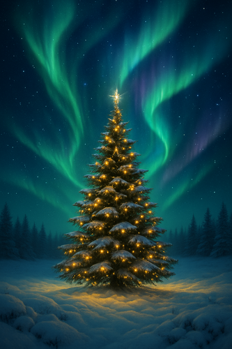 Aurora Christmas Tree Northern Lights Glow Poster Print Framed Canvas ...