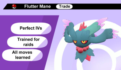 Shiny Flutter Mane Raid Ready 6 IV for Pokemon Scarlet/Violet | eBay