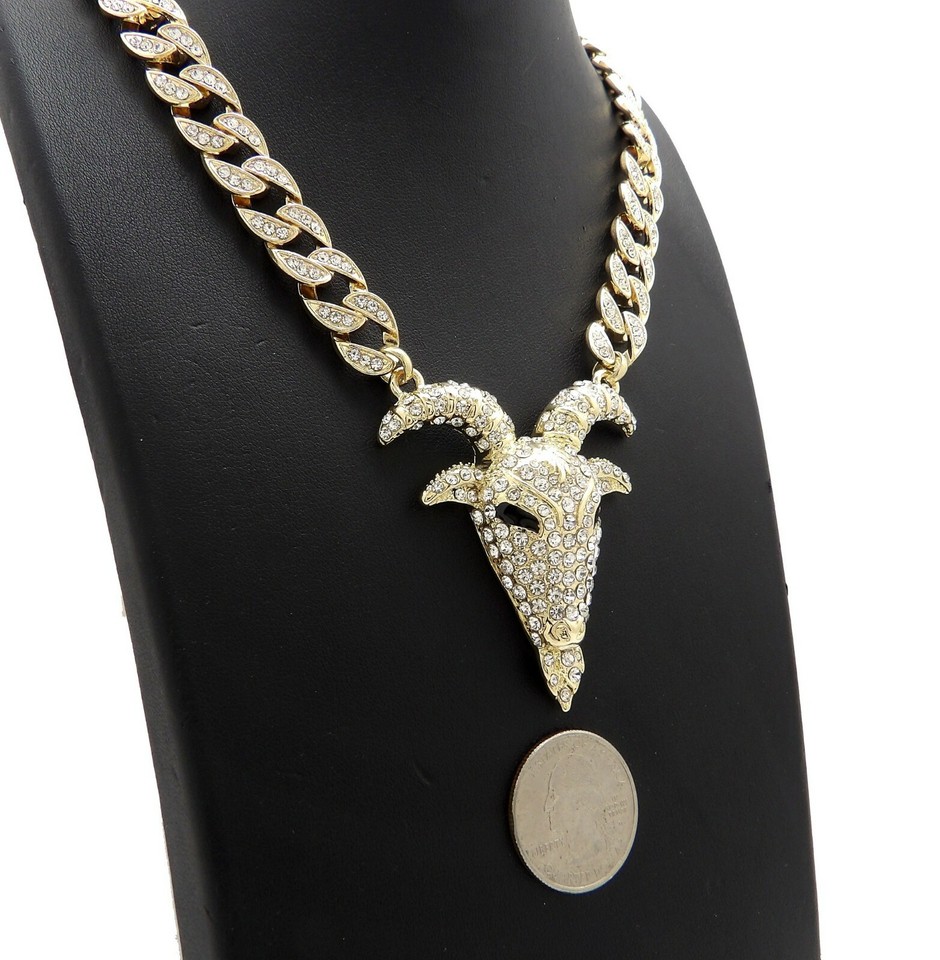 GOAT G.O.A.T Head Pendant & 10mm 18" 20" 24" Iced Cuban Chain Hip Hop ...