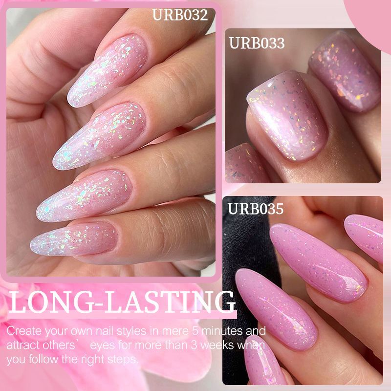 Glitter Rubber Base Gel Aurora Pink Gold Flakes Varnish Soak Off Semi Permanent | eBay