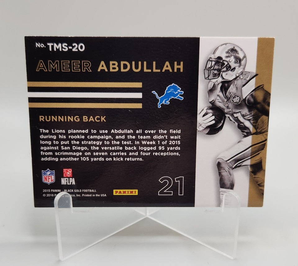 2015 Panini Black Ameer Abdullah Rookie RC Team Symbol /49 Detroit ...