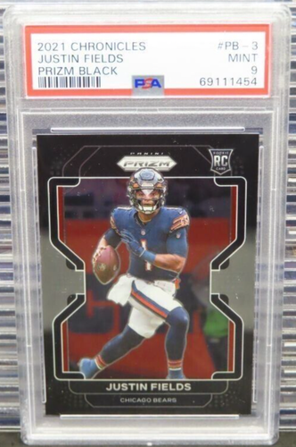 JUSTIN FIELDS🔥🏈PSA 9 MINT ROOKIE📈🌟2021 PANINI CHRONICLES PRIZM BLACK #3 ...