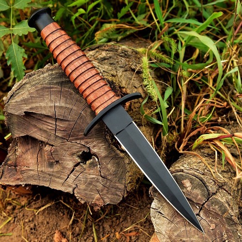 Double-Edged V42 Military Combat Leather Stiletto Dagger Knife with ...