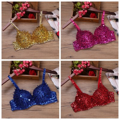 Women's Fashion Punk Bra Blouse Lady Goth Sequin Beaded Bra Tank Tops ...