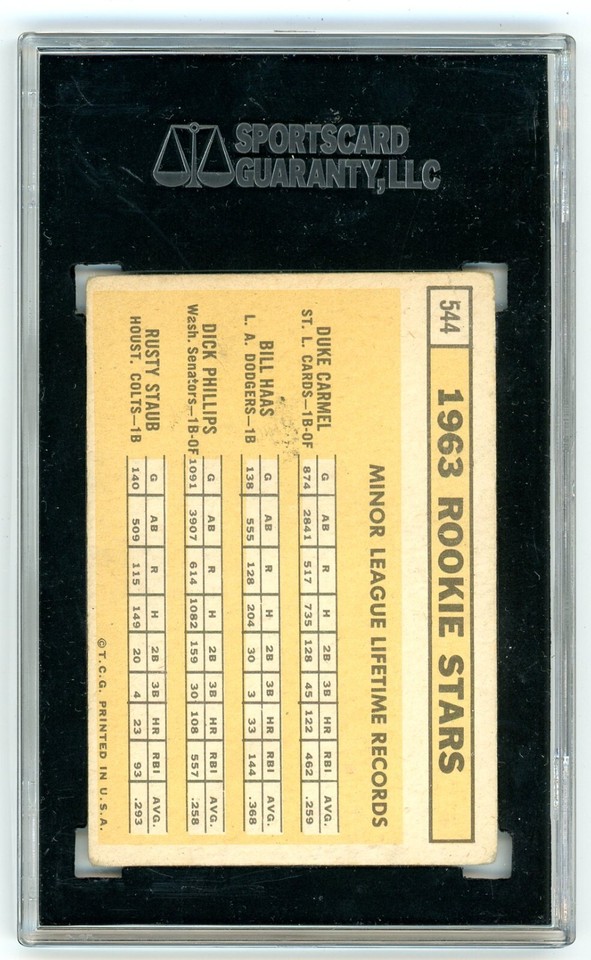 1963 Topps RUSTY STAUB ROOKIE Houston Colt .45s #544 SGC 3 VG Condition ...