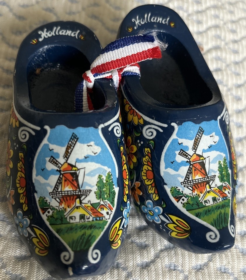 Holland Hand Carved Wooden Clogs Shoes Hand Painted Windmill Dutch ...
