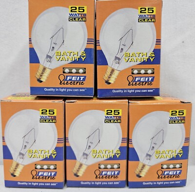 Feit 25w Decorative Bulbs G16½ Clear Candelabra Base 120v- 5 PACK FREE ...